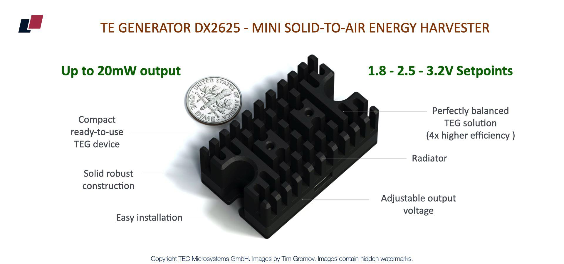 DX2625 - high-efficient self-contained TEG device with up to 20mW output