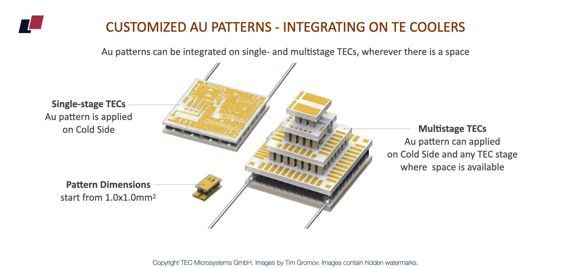 Customized Au patterns for TE Coolers and ceramic substrates